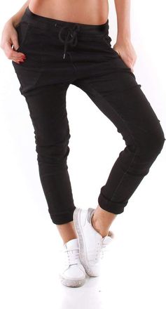 Osab Fashion 10930 Damen Jeans Joggpants Slimfit Hose Boyfriend Gummizug (schwarz, XS-34)