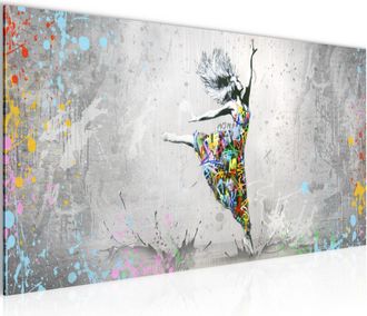 Runa Art Wandbild Ballerina 100 x 40 cm Modern Bild auf Vlies Leinwand Banksy Style Wohnzimmer Loft Grau 053812a