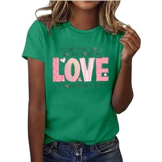 Generic T-shirt d&eacute;contract&eacute; &agrave; manches courtes et col rond imprim&eacute; coeur pour femme 2026 Saint-Valentin, Vert, 3XL