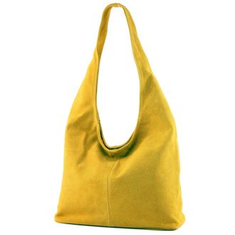 modamoda.de T150 Damen Schultertasche Shopper Large aus Wildleder handmade in Italy, Farbe:Gelb2021