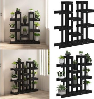 vidaXL Vidaxl - Pflanzenst&auml;nder Schwarz 104,5x25x109,5 cm Massivholz Kiefer - Blumenst&auml;nder - Holzkiste - Pflanzenschrank - Balkonm&ouml;bel - Gartenm&ouml;beln