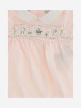 Polo Ralph Lauren Girls Cotton Romper With Floral Embroidery Pink Tracksuit Sets