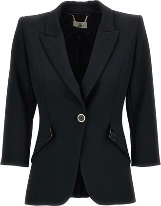 Elisabetta Franchi Femme, Vestes, Noir, Taille: 38 FR Veste en cr&ecirc;pe stretch double &eacute;paisseur