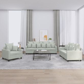 vidaXL vidaXL 3-tlg. Sofagarnitur mit Kissen Hellgrau Samt