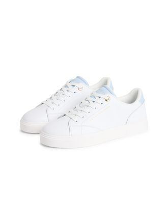 Tommy Hilfiger Plateausneaker TOMMY HILFIGER TH CHIC SNEAKER, Damen, Gr. 35, wei&szlig;, hellbau, Leder, Schuhe Plateausneaker, Freizeitschuh, Halbschuh, Schn&uuml;rschuh mit Z