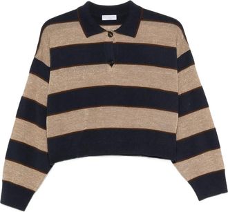 Brunello Cucinelli striped button polo top - Schwarz