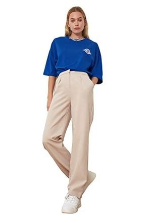Trendyol Pantalon Droit Taille Haute, Stone, 66 Femme