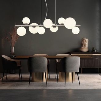 Globo Lighting Led Hängeleuchte Höhenverstellbar Esszimmerlampe Glaskugeln Hängelampe Glas weiß, Metall nickel, 9x G9 3,5W 350Lm warmweiß, LxBxH 87x34,5x120 cm