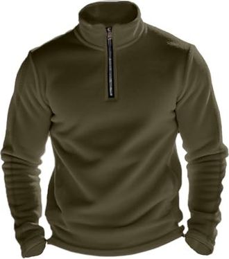 Generic Pull à col rond pour homme - Pull à fermeture éclair quart - Doublure en polaire - Manches longues - Poids moyen - Demi-fermeture éclair 1/4 - Sweat-s