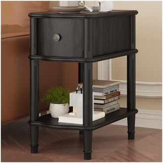 Generic Beistelltisch mit Schublade, schmaler Retro-Beistelltisch/Nachttisch for Wohnzimmer, Schlafzimmer, kleines Heimb&uuml;ro, moderner, minimalistischer(Black)