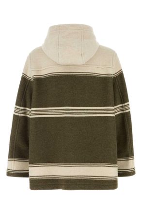 Burberry Mens Striped Wool Blend Coat Green Cotton Polyamide