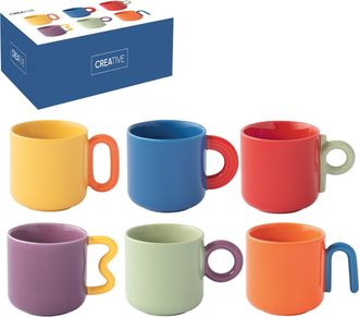 Easy Life Set mit 6 Kaffeetassen, 10 cl, aus Porzellan, kreativ, bunt