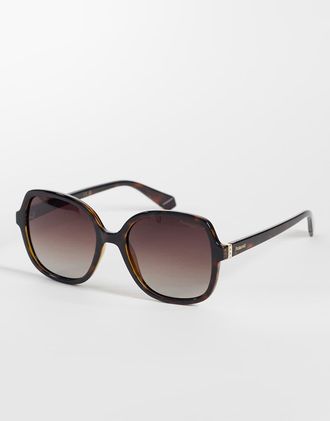 Polaroid Sunglasses Polaroid - Sonnenbrille - Eckige Oversized-Sonnenbrille in Braun mit braun get&ouml;nten, polarisierten Gl&auml;sern