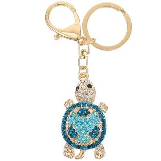 Hemoton Porte-Cl&eacute;s Tortue en Alliage Orn&eacute; de Cristaux Bleu Pendentif D&eacute;coratif L&eacute;ger et Compact pour Paquet ou Voiture Accessoire Cr&eacute;atif Unique 1 Pi&egrave;ce