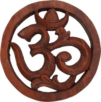 Guru Shop Geschnitztes Wandbild Deko Wandrelief, Untersetzer - OM 2, 15x15x2 cm