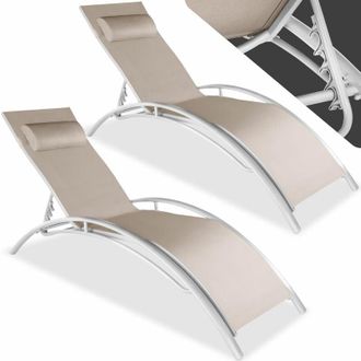 TecTake Lot de 2 transats de jardin en acier avec assise en textil&egrave;ne R&eacute;sistant aux intemp&eacute;ries et aux uv