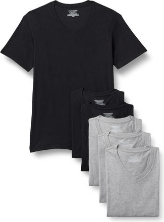 Amazon Essentials Herren Unterhemd Mit V-Ausschnitt, Atmungsaktiv, Baumwolle, 6er-Pack, Grau Meliert/Schwarz, XXL