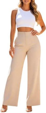 Generic Pantalon large taille haute extensible pour femme - Pour le travail et le travail - Avec poches - Pantalon fluide, kaki, XXL
