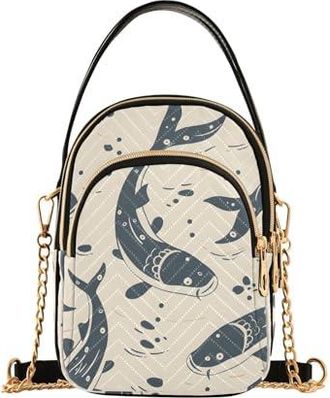 Mnsruu Sac à bandoulière pour femme - Motif poisson-chat - Style vintage - Sac à main avec sangle réglable