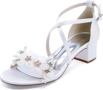 Generic Chaussures De Mariage Femmes Satin&eacute;e Chunky Heels Talon Ouvert Bout Talons Bas Sandales Mari&eacute;e Bureau Travail Soir 4.5Cm,Blanc,37 EU
