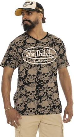 Von Dutch Tee Shirt Homme 100% Coton, T-Shirt Homme Ron, Col V & Regular Fit, Beige Taille L