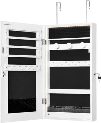Songmics JJC050W01 Schmuckschrank mit LED-Beleuchtung, abschließbare Spiegelschrank, Schmuck-Organizer mit Schubladen und Ablagen, Geschenkidee, wolkenweiß JJC