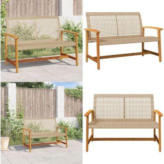 vidaXL Vidaxl - Gartenbank Beige 112 cm Poly Rattan und Akazienholz - Gartenbank - Outdoor Bank - Rattan Gartenm&ouml;bel - Gartenstuhl - Balkonm&ouml;bel - Home &