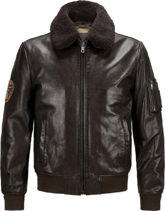 Milestone Fliegerjacke Tom aus Lammnappaleder mit Webfell-Kragen in