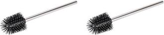 WENKO Brosse de Silicone avec Manche Acier INOX - Brosse de Toilette avec tête de Rechange en Silicone, Acier Inoxydable, 7.5 x 35 x 7.5 cm, Brillant (Lot d