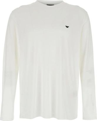 Emporio Armani Homme, Tops, Blanc, Taille: XL Pull en jersey de lyocell avec broderie aigle en relief