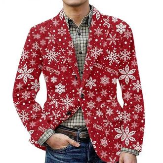 Generic Costume blazer de Noël pour homme avec impression festive en tissu confortable, simple boutonnage avec fermeture à boutons et col à revers classique p