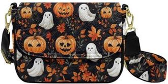 Hugs Idea Sac à bandoulière dHalloween pour femme Hobo Sac à main en cuir, Citrouille effrayante fantôme, Taille unique