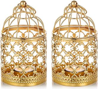 Nuptio 2 St&uuml;ck Kleine Metall Teelicht H&auml;ngen Vogelk&auml;fig Laterne, Vintage Dekorative Mittelst&uuml;cke Der Hochzeit & Party, Gold Teelichthalter Kerzenst&auml;nder Weih