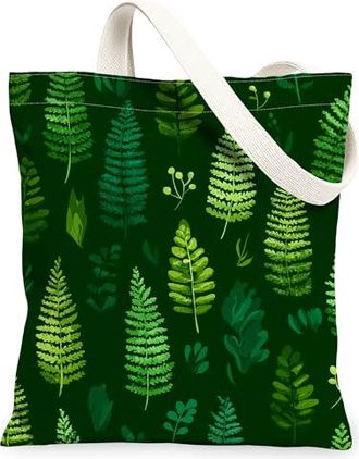 Generic Sacs fourre-tout en toile motif feuilles botaniques r&eacute;utilisables, respectueux de lenvironnement, l&eacute;gers, lavables, vert, 13x15 Inch
