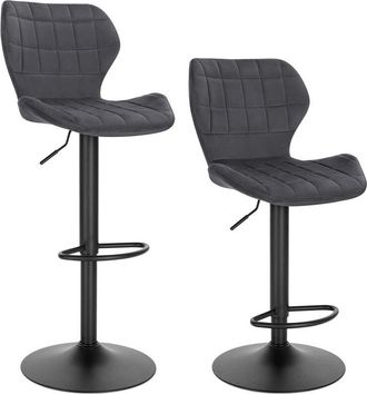 Woltu Woltu - Lot de 2 Tabouret de Bar en Velours, R&eacute;glables en Hauteur, Pivotant &agrave; 360&deg;avec Dossier Repose-Pieds, Gris Fonc&eacute;, si&egrave;ge 48x38cm