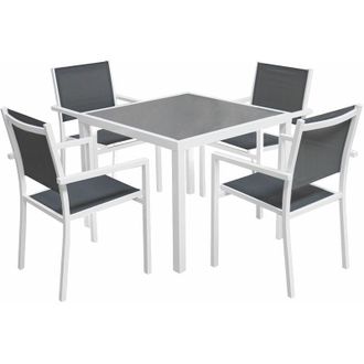 Happy Garden Salon de jardin BERGAMO en textil&egrave;ne gris 4 places - aluminium blanc