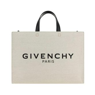 Givenchy Geometrische Baumwollhandtasche mit Ledergriff - - Bags - Damen - Beige - ONE SIZE