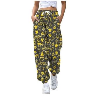 Generic Pantalon de No&euml;l pour femme - Pantalon de jogging taille haute avec motif amusant de bonhomme de neige et de t&ecirc;te de cerf - Pantalon de surv&ecirc;tement co