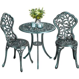 Yaheetech Yaheetech Ensemble de Bistrot en M&eacute;tal 3 Pi&egrave;ces Set Bistrot Design Vintage Feuillage Table de Jardin et 2 Chaises pour Terrasse V&eacute;randa Balcon Porche