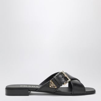 Prada Schwarze Slider-Sandalen aus Leder mit Schnalle