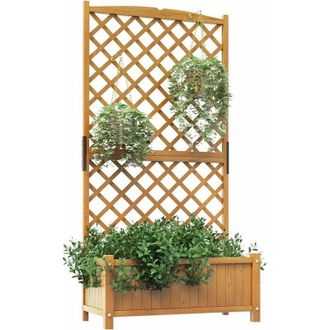 Costway Costway - Jardini&egrave;re avec Treillis en Bois de Sapin avec Trou de Drainage, Bac &agrave; Fleurs pour Plante Grimpante Vigne, Lit de Jardin R&eacute;sistance aux