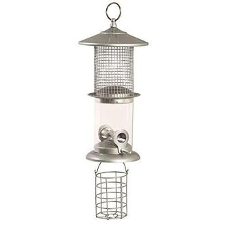Siena Garden Futtersäule Dreierlei für Mischfutter, Nüsse und Meisenknödel 16x16x50cm Silber