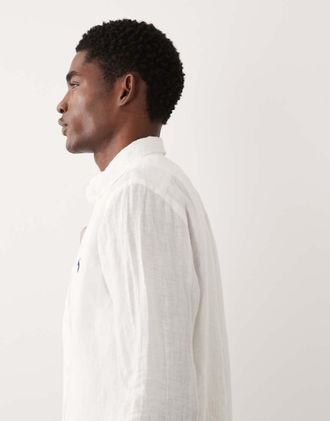 Polo Ralph Lauren Chemise manches courtes en lin &agrave; logo embl&eacute;matique - Blanc