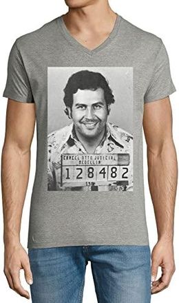 Generic Pablo Escobar El Medellin Mugshot T-Shirt &agrave; col en V Masculin Gris Large