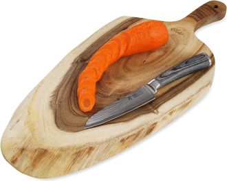 Oleio Steak- & Servierbrett aus massiver Akazienholz Baumscheibe - Holz Schneidebrett 49 x 21 x 2 cm - K&uuml;chenbrett zum Schneiden & Servieren oder als rustik