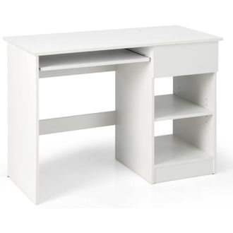 Costway Costway - Bureau Blanc pour Ordinateur, Bureau Informatique avec Plateau Clavier Coulissant et Un Grand Tiroir, &Eacute;tag&egrave;re R&eacute;glable & Amovible, Table de