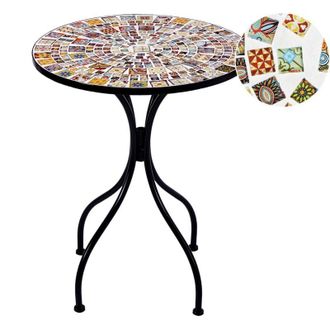Beliani Table de Balcon Vintage Bistrot Ext&eacute;rieur 60 cm en M&eacute;tal avec Plateau en Mosa&iuml;que Noir Casario