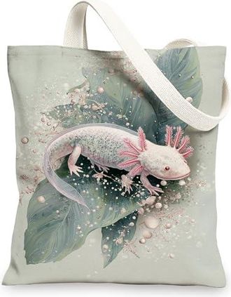 Generic Axolotl Sacs fourre-tout en toile, jolis motifs aquatiques, réutilisables, sacs de courses en toile légers et lavables inspirés de la nature, vert cla