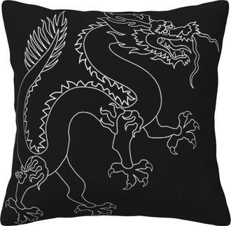IUBBKI Quadratischer Kissenbezug, schwarzer Drachen-Kissen, 45 cm x 45 cm, mit unsichtbarem Rei&szlig;verschluss, dekoratives Kissen f&uuml;r Bettsofa (nur Kissenbezug,