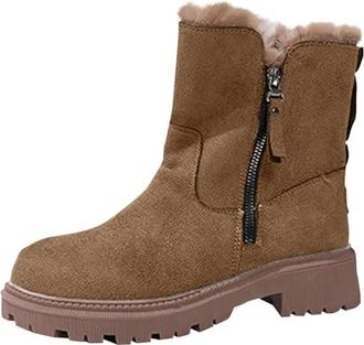 Generic Bottes de neige pour femme - Confortables et d&eacute;contract&eacute;es - Bottes dhiver &agrave; talon bas - Fermeture &eacute;clair lat&eacute;rale - Confortables - Doublure en fausse